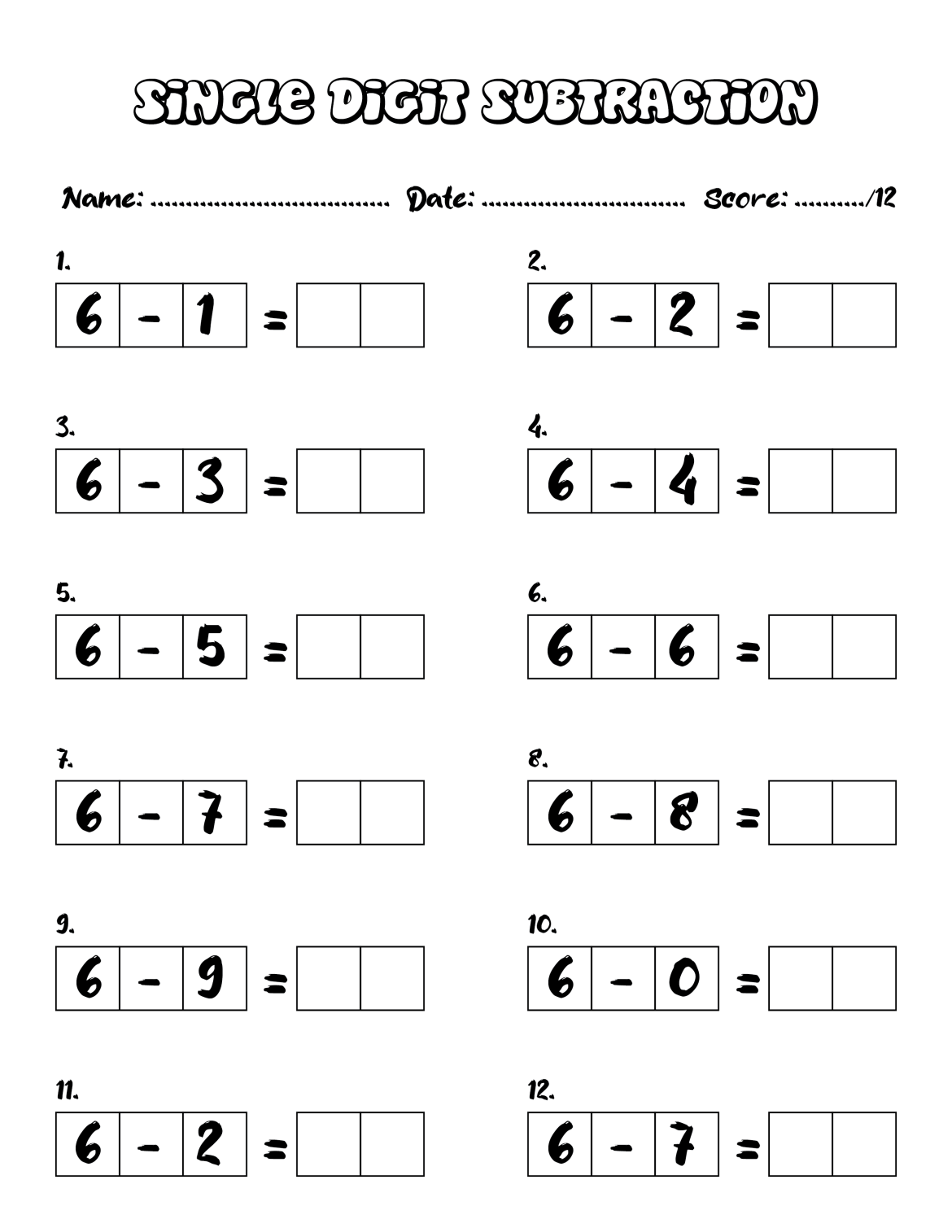 Subtraction Math for Kids with Answers Download Book - Fun Math 4 Kids
